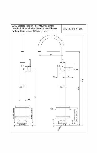 Exposed Parts Of Floor Mounted Single Lever Bath Mixer | Model : SOL ...